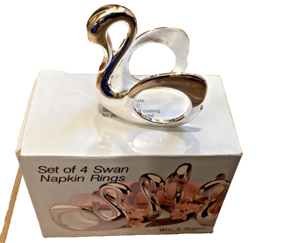 Vintage Set Of 4 Swan Napkin Rings Wm. A. Rogers Silverplate Tarnish ...