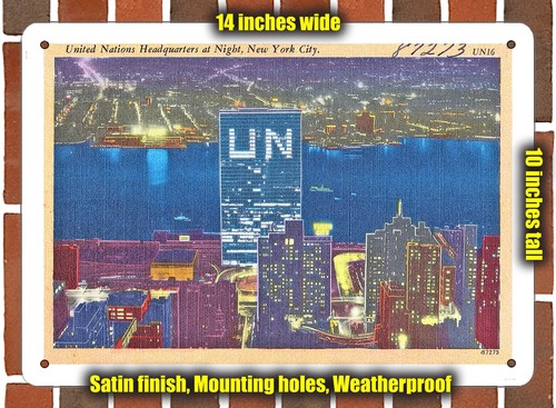 Metal Sign - New York Postcard - United Nations Headquarters at Night ...