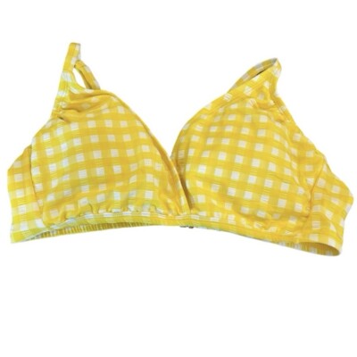 Women’s New Kona Sol yellow gingham plaid triangle bikini top Size XL ...