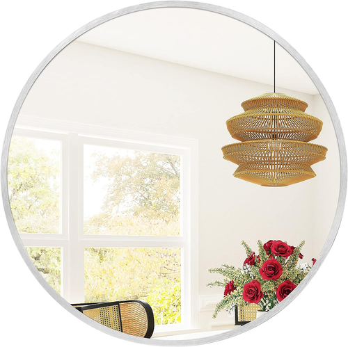 , 20" Silver round Mirror, Circle Wall Mirror for Bathroom, Living Room ...