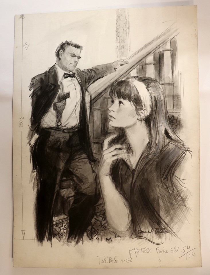 1967 Dessin original Daniel Billon Lavis encre de chine Roman-Photo ...