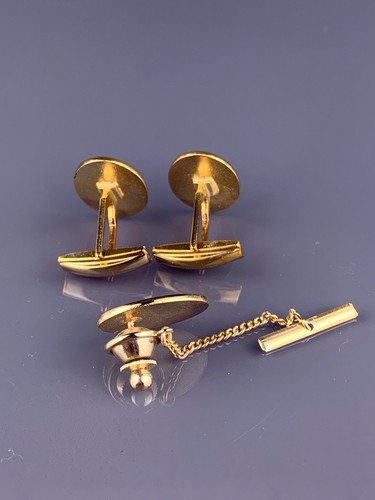 Simmons Family Crest Cufflinks Tie Pin Gold Tone Wing Rose Shield ...