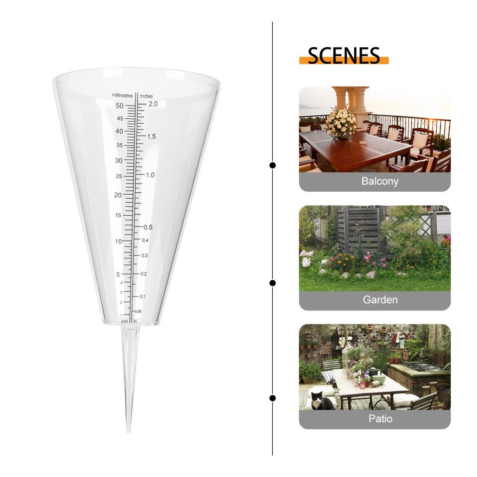2 pcs Rain Gauge with Double Scale Transparent Cone Rain Gauge Rain ...