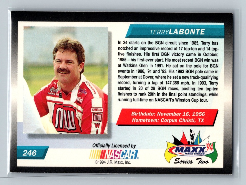 Terry Labonte #246 1994 Maxx Labonte Motorsports | eBay