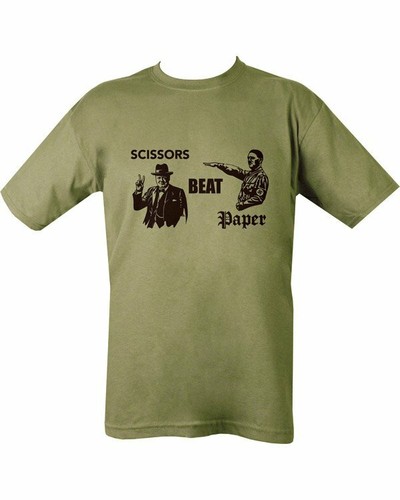 SCISSORS BEAT PAPER T-SHIRT PRINTED HITLER CHURCHILL ARMY WW2 MENS ...