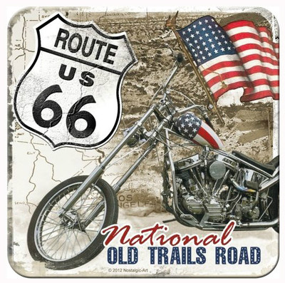 Retro Metal Coaster ROUTE 66 Easy Rider 9x9cm cork base American Old ...