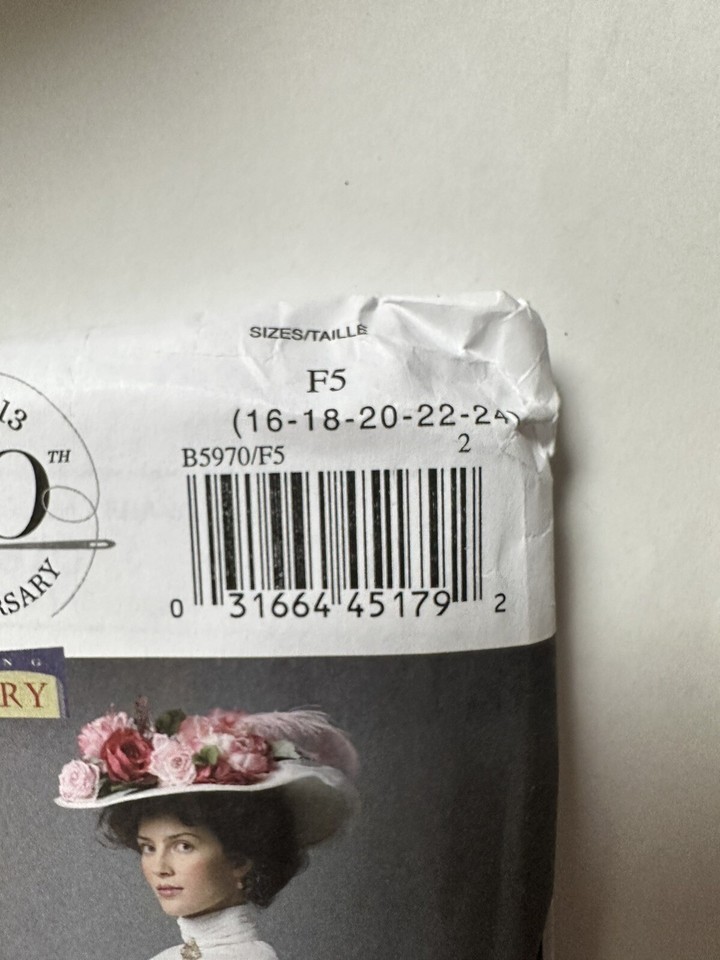 Butterick B5970 Making History Sewing Pattern Vict Dress Costume Sz 16 ...