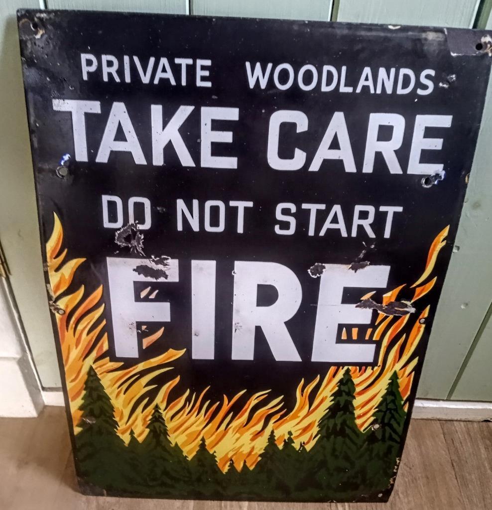 LARGE 15" X 21" Old Vintage FOREST FIRE Heavy Porcelain Enamel Sign ...