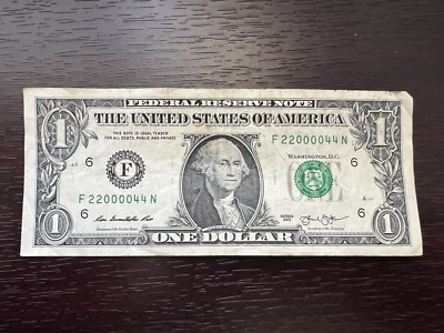 Quad Double $1 Bill F22000044N Extremely Low Sum Trinary Note Series ...