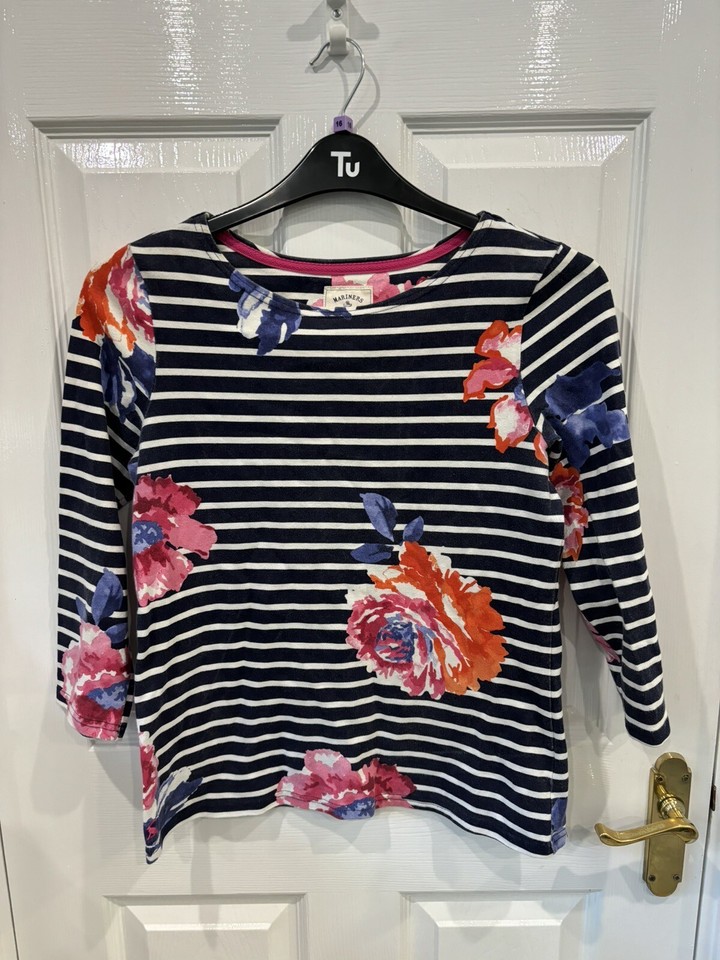 Joules Harbour Casual Floral/ Stripe Tunic Tops Navy/white/pink Size 10 ...