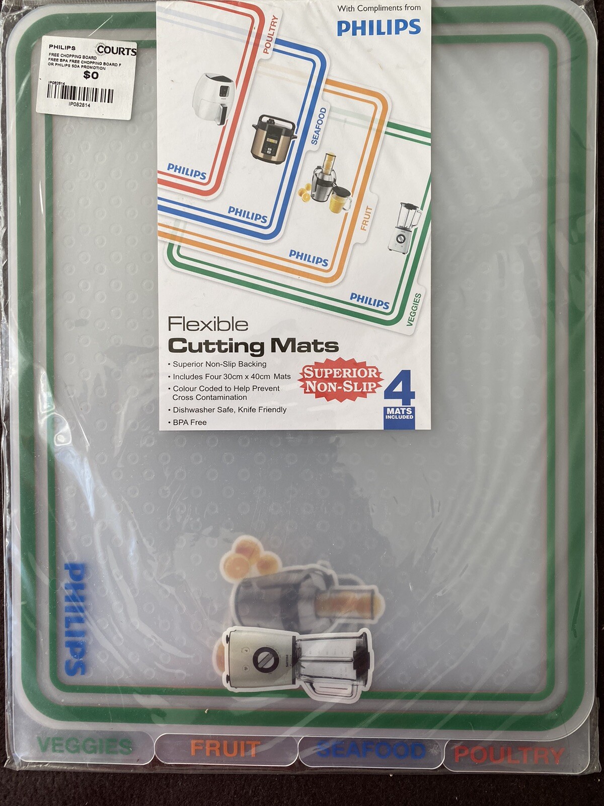 PHILIPS Non Slip Backing 4 Cutting Mats Colour Coded Dishwasher Safe ...