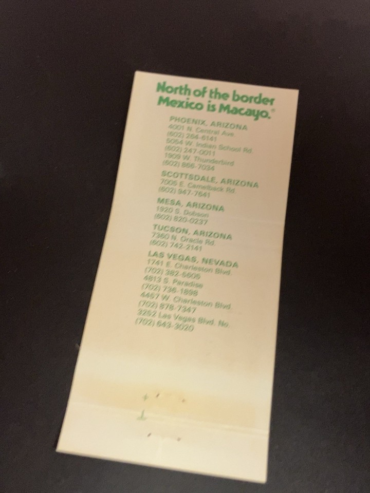 Vintage Matchbook “Macayo Restaurant - Feliz Navidad” | eBay