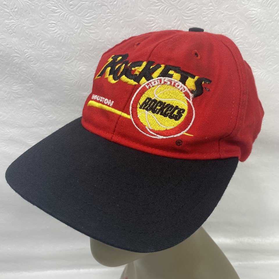 Vtg Houston Rockets NBA Red Black Adjustable Snapback Cap Hat 90s ...