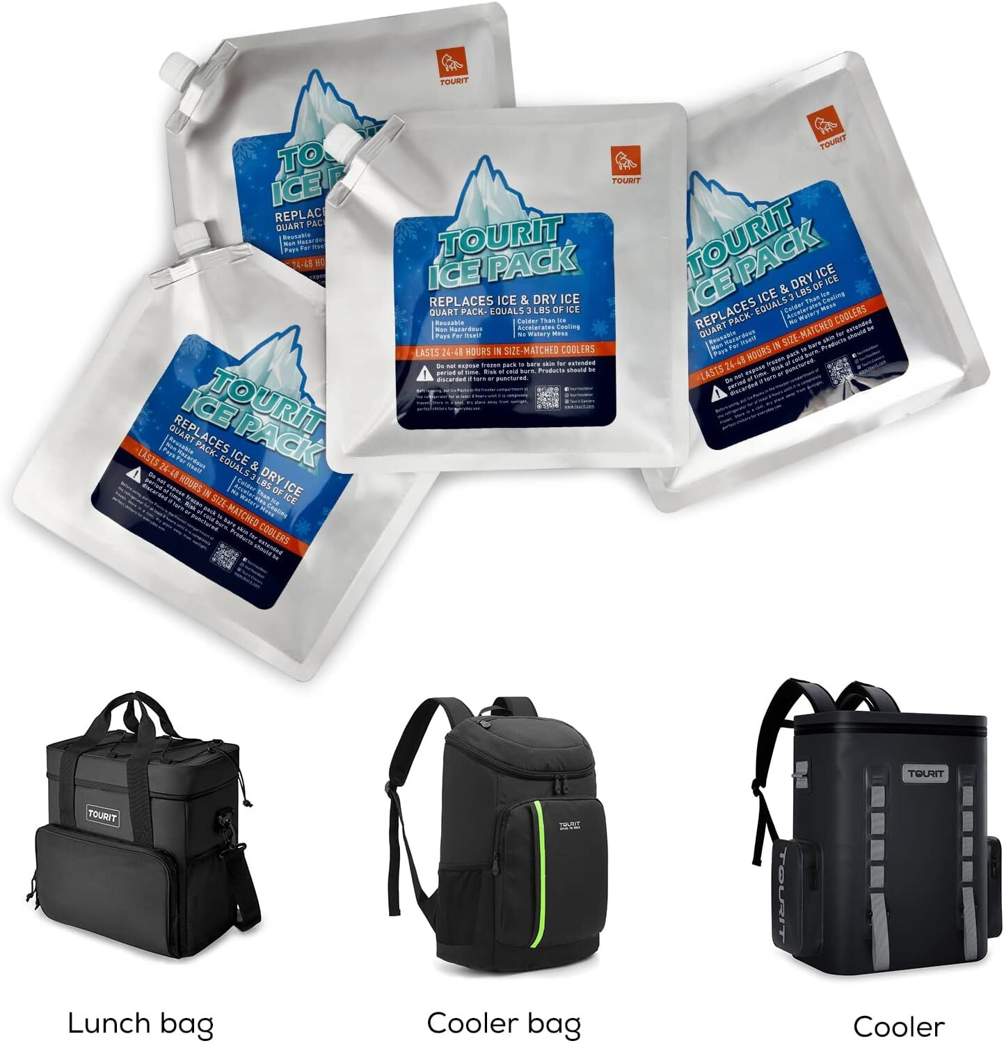 TOURIT Reusable Ice Pack for Coolers Long Medium, 02- 4 Normal Size | eBay