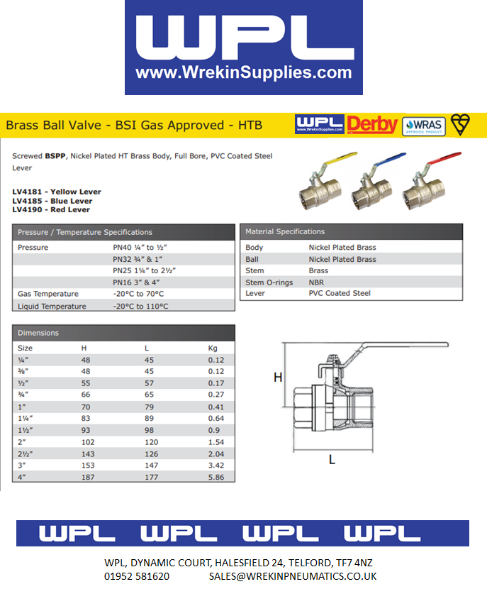 BRASS GAS APPROVED LEVER BALL VALVE BSPP - BS EN 331 SIZES FROM 1/4" TO ...