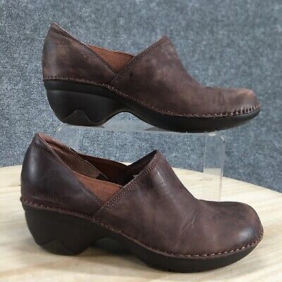 Merrell Shoes Womens 6 Emma Brunette Clogs Brown Leather Pull On Wedge ...