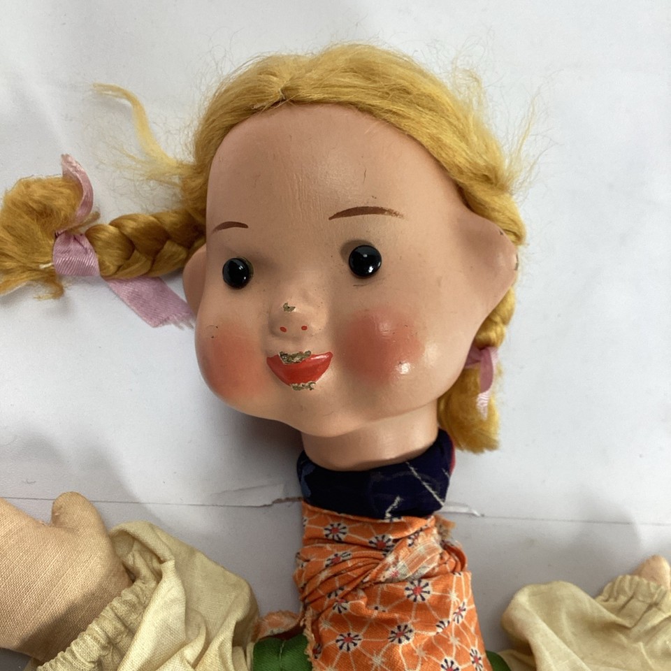 2 Vintage Soviet Era Hand Puppet Dolls Painted Plastic Face Boy Girl ...