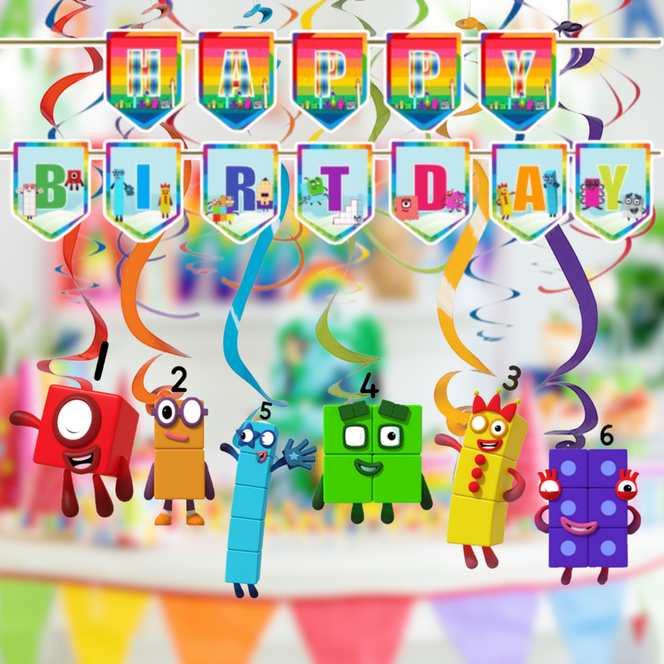 NUMBER BLOCKS Decoration Balloon party banner table cover plate cups ...