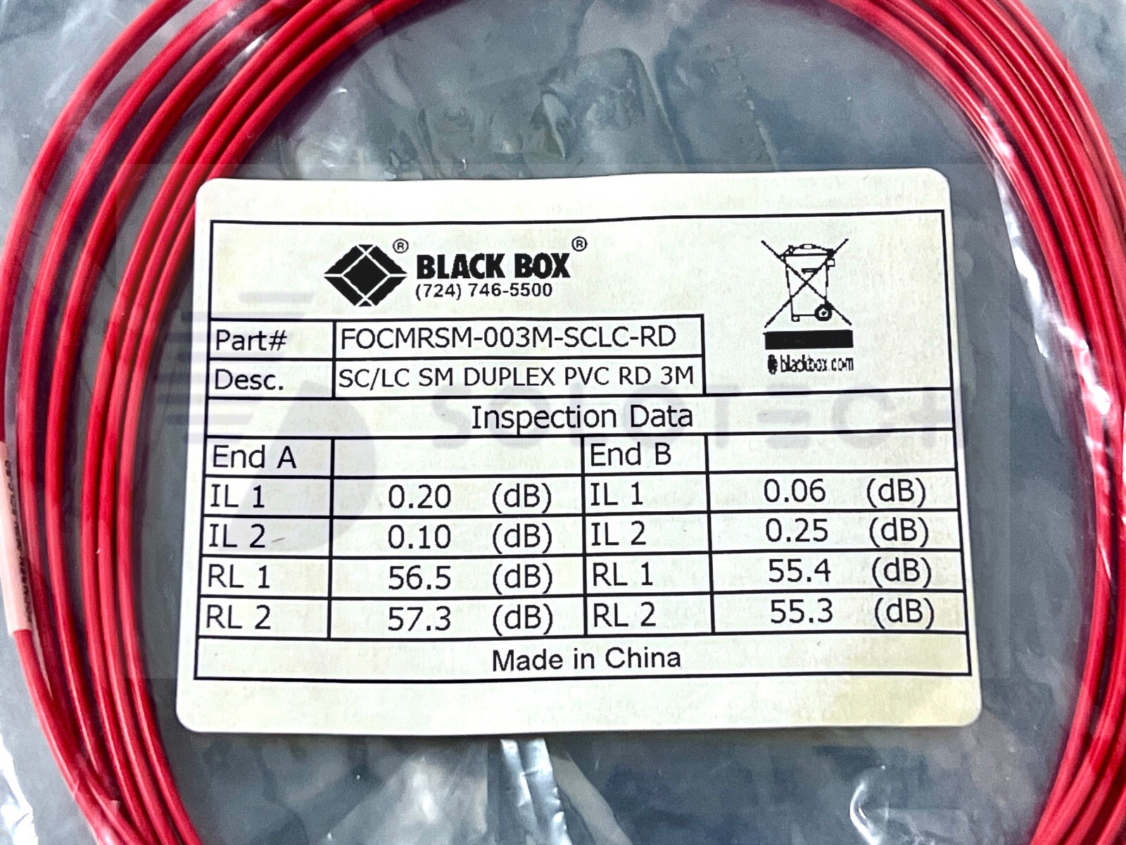 Black Box - Patch cable SC single mode (M) LC 3 m fiber optic red (FOCMRSM-003M-SCLC-RD) for ...