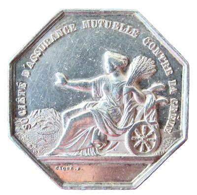 FRANCE-1854-SEATED CERES WITH HAY STACK - SILVER INSURANCE JETON- VERY ...