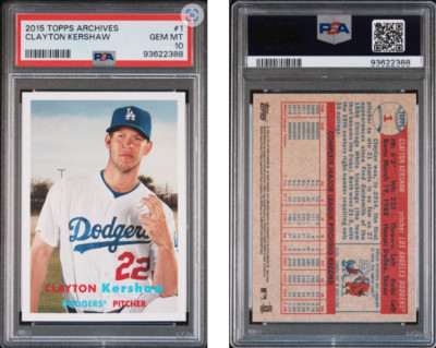 2015 Topps Archives Baseball Clayton Kershaw Card #1 PSA 10 93622388 ...