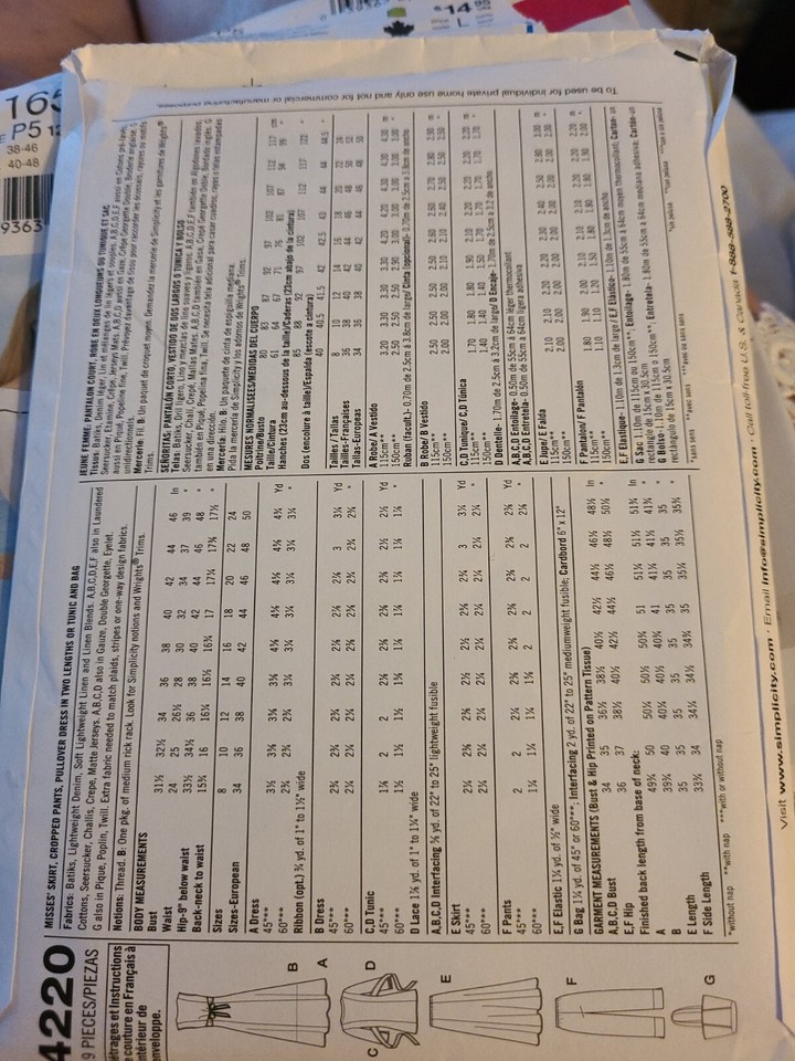 Simplicity Sewing Pattern 4220 Skirt Pants Dress Tunic Bag Misses Size ...