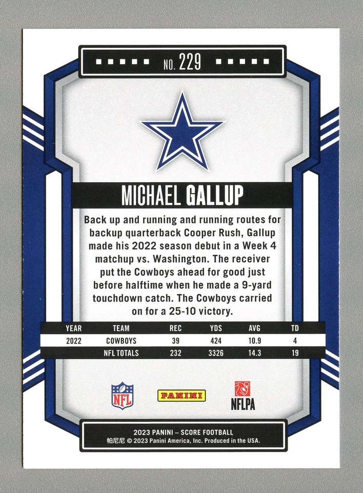 MICHAEL GALLUP - 2023 SCORE BASE CARD# 229 | eBay