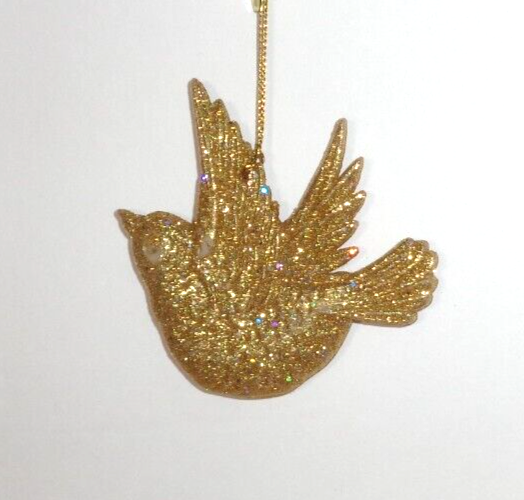 Bird Shaped Gold Glitter Christmas Ornament 3" | eBay