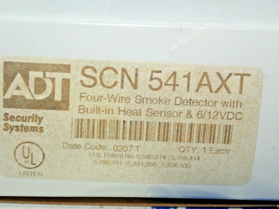 ADT SCN 541AXT FOUR WIRE SMOKE DETECTOR BUILT IN HEAT SENSOR &6/12VDC ...