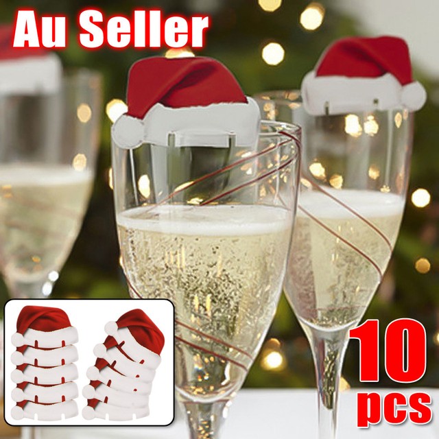10pcs Champagne Wine Glass Xmas Hats Caps Christmas Holiday Party ...