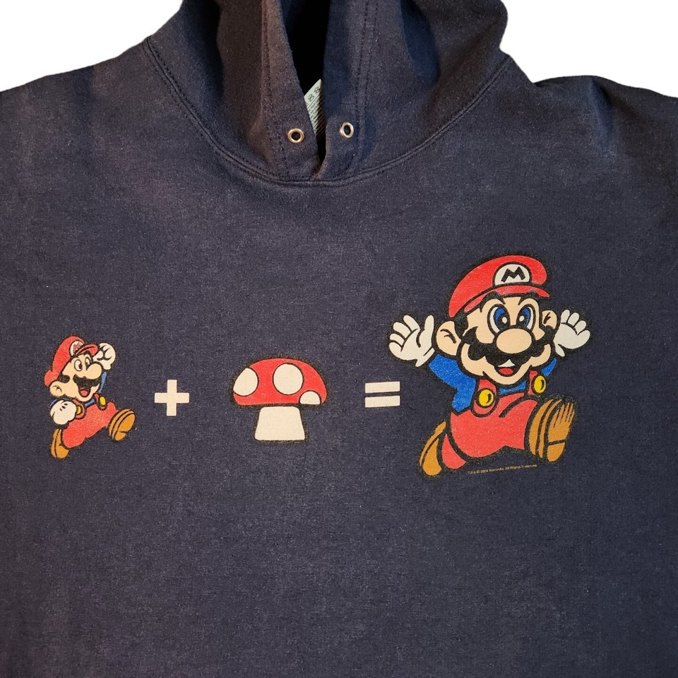 Vintage Nintendo Super Mario Bros Mushroom Power Up Hoodie SweatShirt L ...