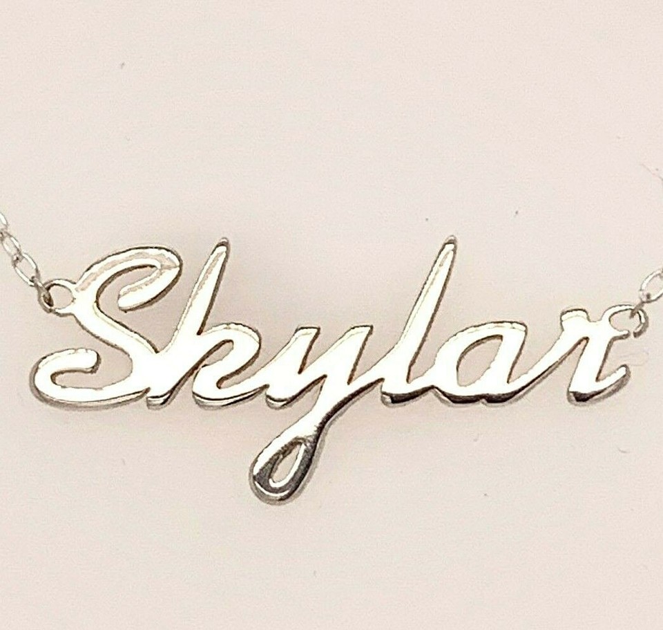 Skylar Name Plate Necklace Pendent Sterling Silver female Personalized ...