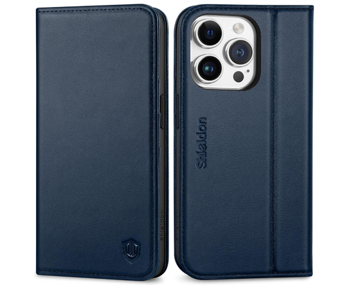 SHIELDON Wallet Case for iPhone 15 Pro Leather Navy Blue RFID Shock ...
