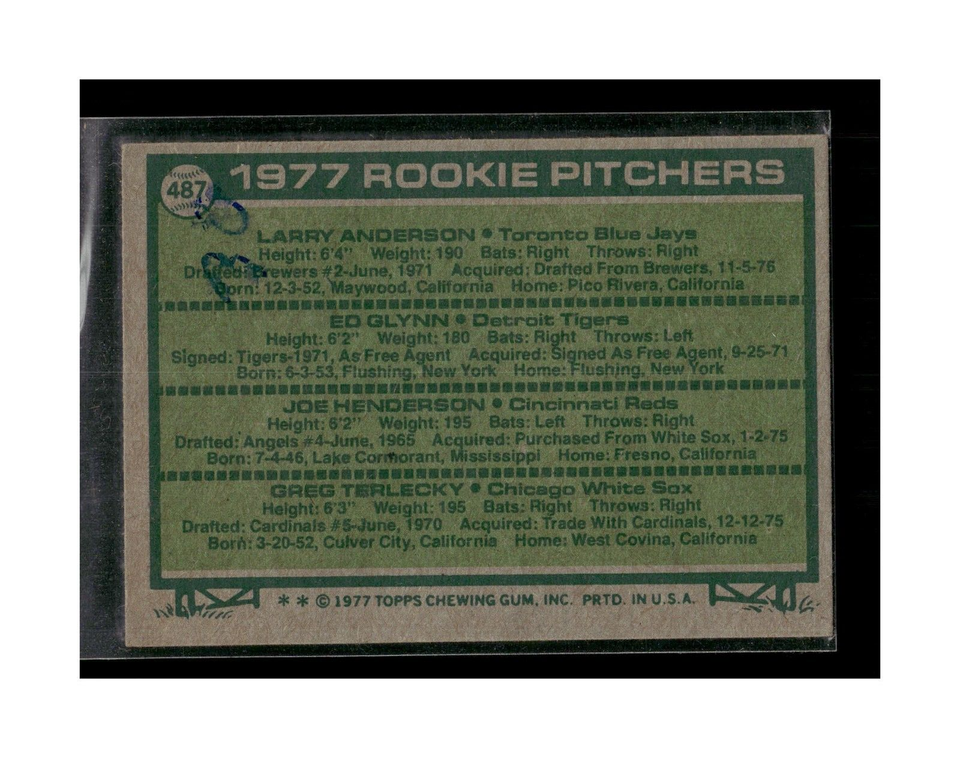 1977 Topps Rookie Pitchers - Larry Anderson/Ed Glynn/Joe Henderson/Greg ...