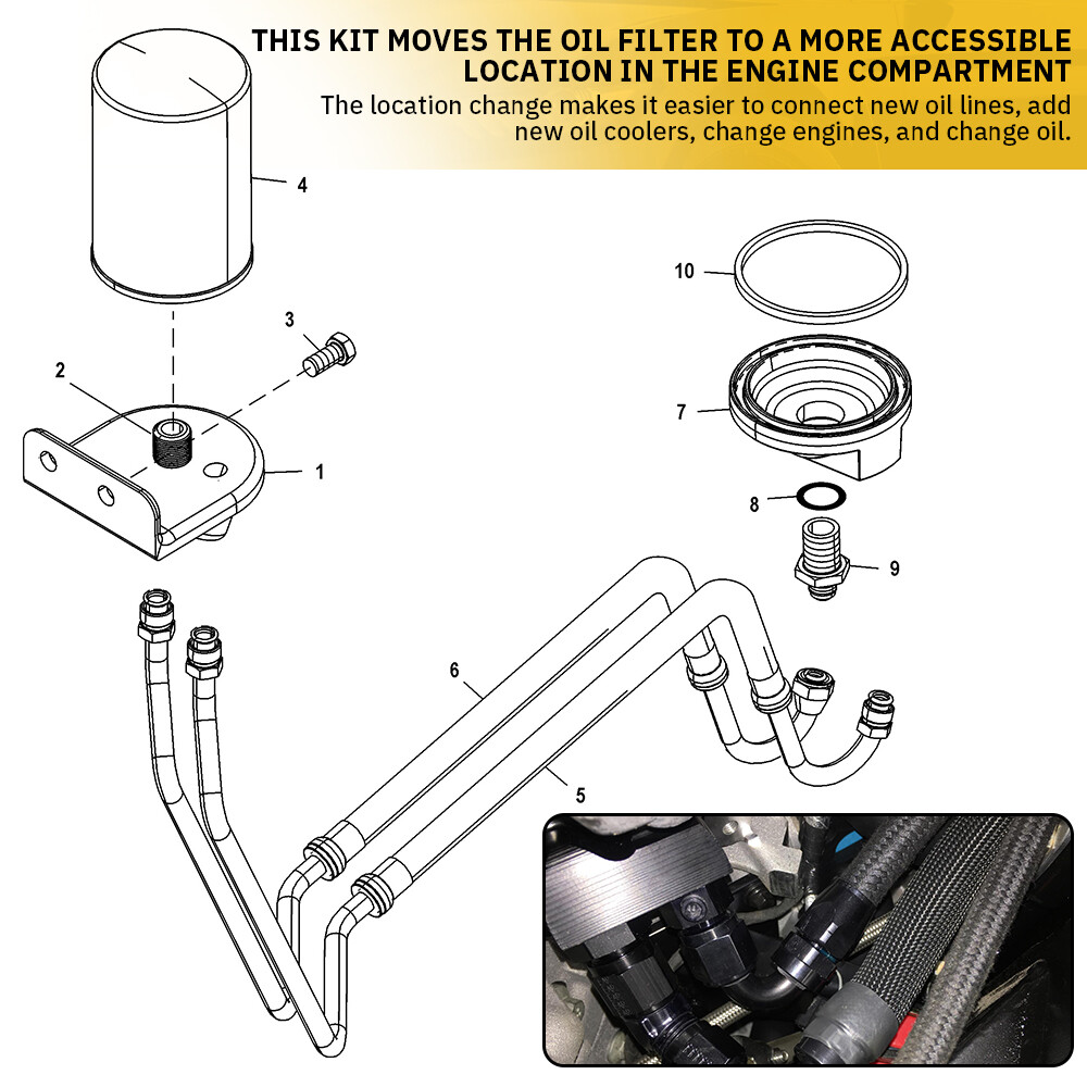 For 1996+ Ford 4.6 / 5.4 Billet Oil Filter Relocation Kit Mustang GT ...