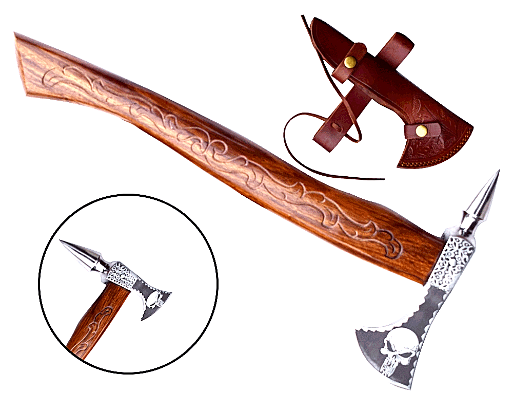 MDM SKULL SPIKE AXE CUSTOM HANDMADE 5160 ENGRAVE TOMAHAWK VIKING FOREST ...