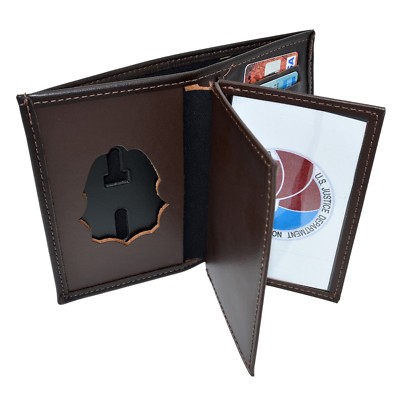 DEA Agent Badge Wallet Brown Leather Double ID Federal Style Mens ...