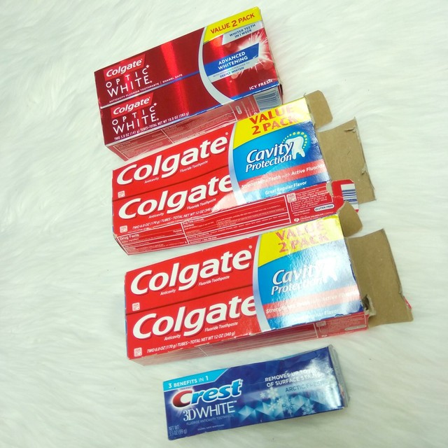 New COLGATE Optic White, Cavity Protection Fluoride Toothpaste & CREST ...