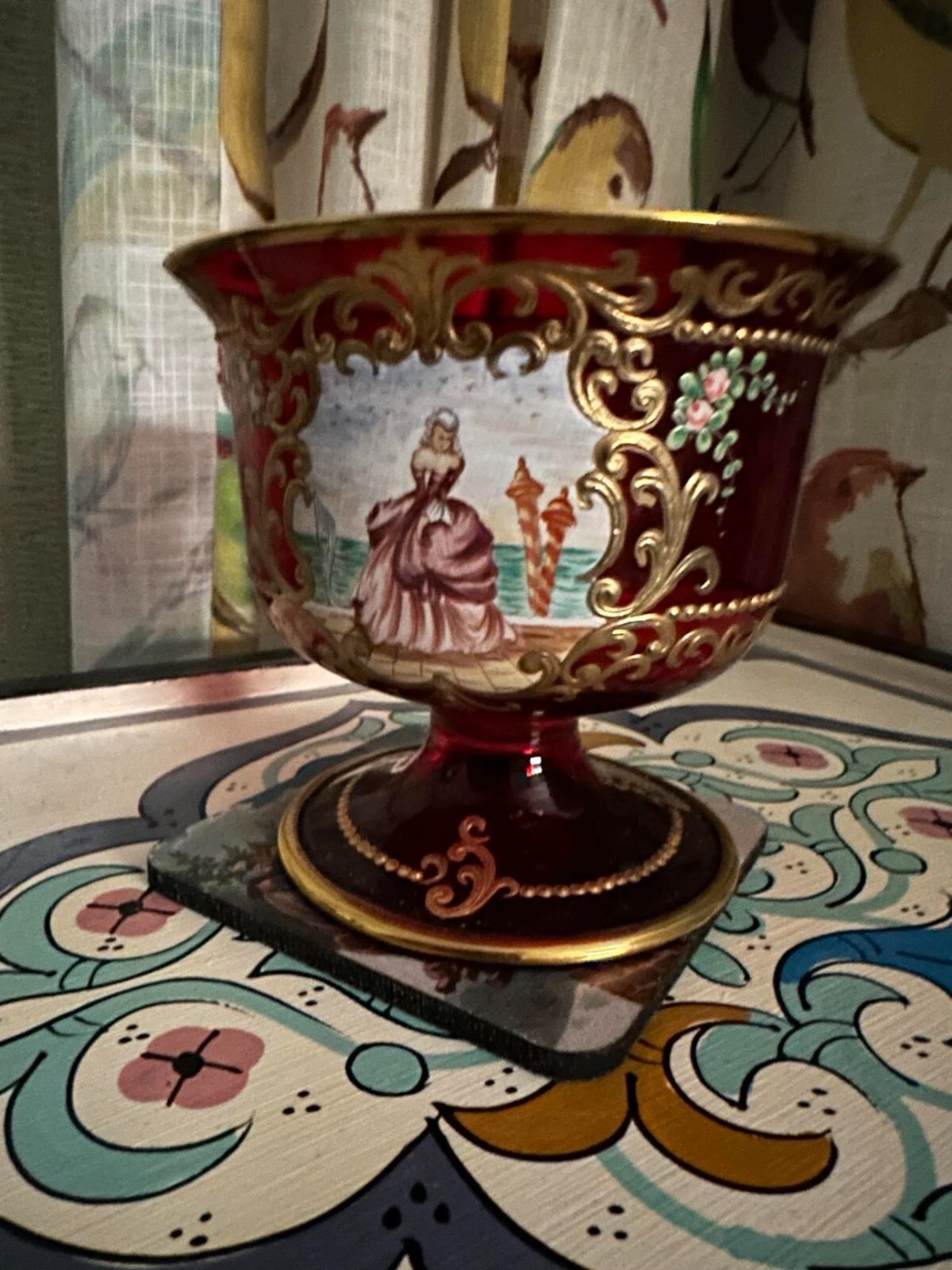 Vintage Salviati Moser Bohemian Glass Hand Painted Enameled Compote ...