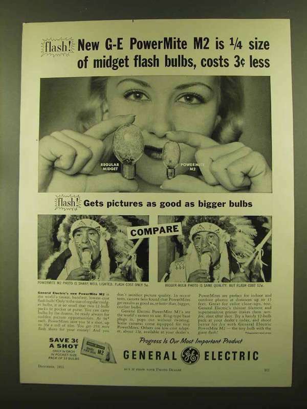 1955 General Electric PowerMite M2 Flash Bulbs Ad | eBay