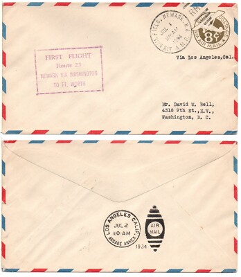 FIRST FLIGHT - Newark, NJ - Washington D.C. - Los Angeles, CA (1934 ...