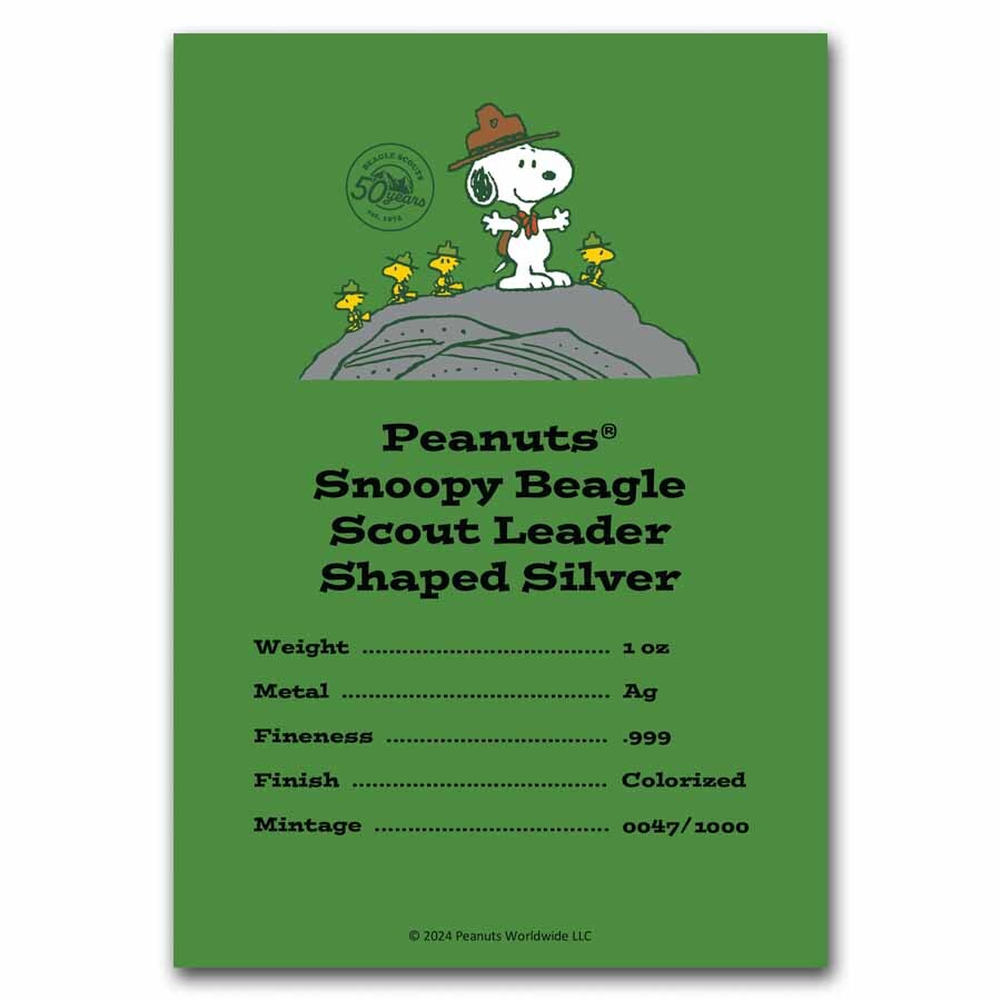 Peanuts® Colorized Snoopy Beagle Scout Leader Shaped 1 oz Silver | eBay