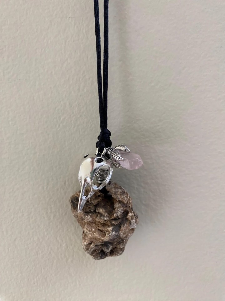 Hag Stone Raven Necklace with Claw Rose Quartz Protection Amulet | eBay