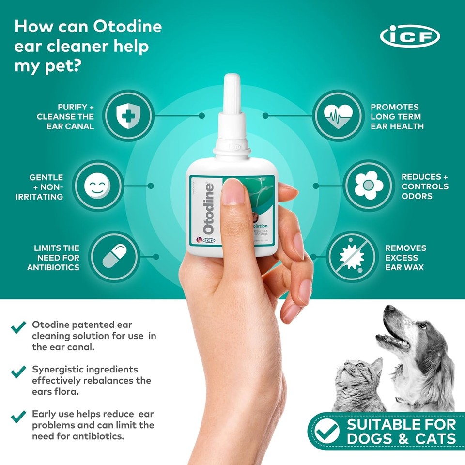 ICF Otodine | Cat & Dog Ear Cleaner Solution | Dog Ear Drops to Stop ...