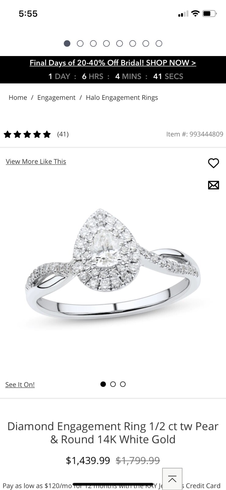 1/2 CT White gold diamond engagement ring size 6 - Gem