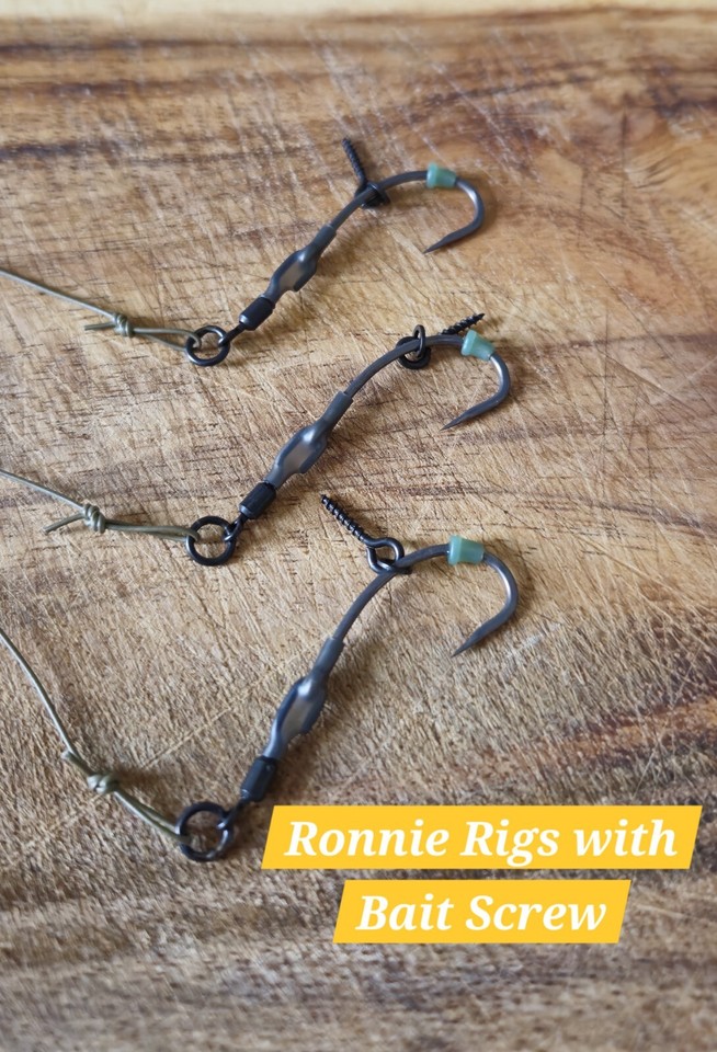5 Ronnie Rig/ Spinner Rig Carp Fishing Rigs Curved Shank Nash Hooks Pop ...