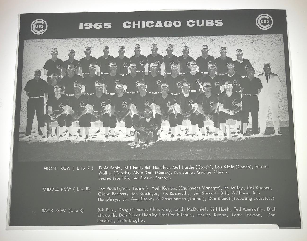 1965 Chicago Cubs Baseball Team Photo Negative Billy Williams - Ernie ...