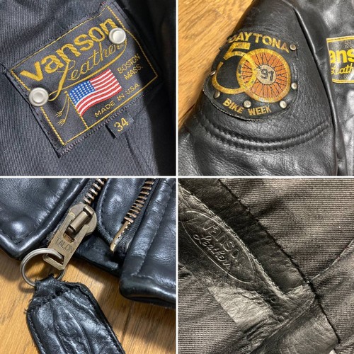VANSON RJP Custom Patch Single Rider Biker Leather Jacket Size 34 Genuine USA | eBay