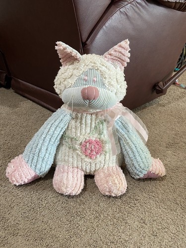 Chenille Animal Plush CAT By CWC 16” Pink Blue White Green Fur Tail Bow ...