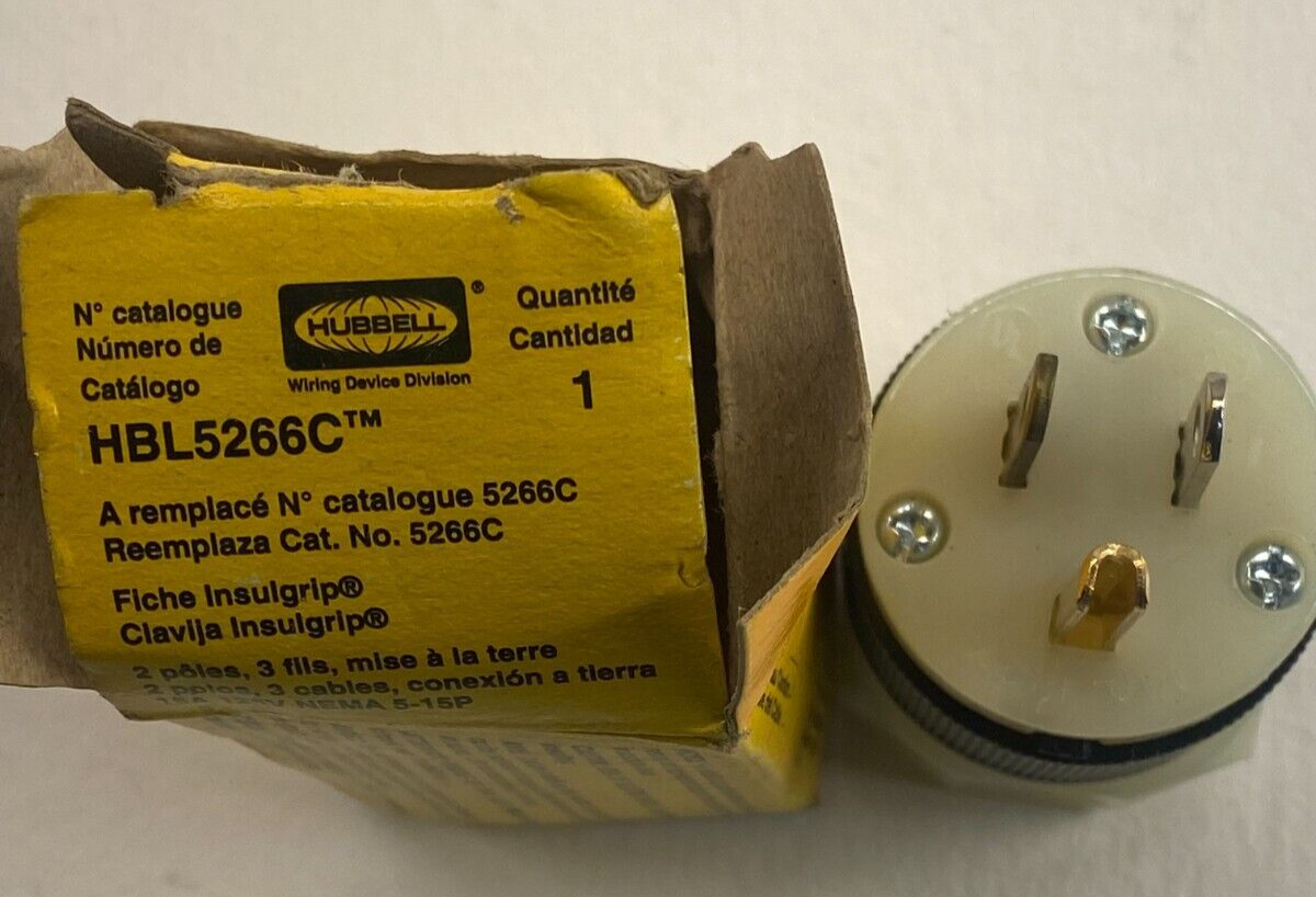 Hubbell Hbl5266c Straight Blade Plug, Male, Straight, 2-Pole 3- Wire ...